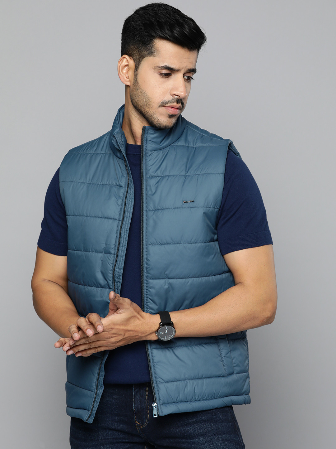Buy Fort Collins Men Teal Blue Solid Padded Jacket - Jackets for Men ...
