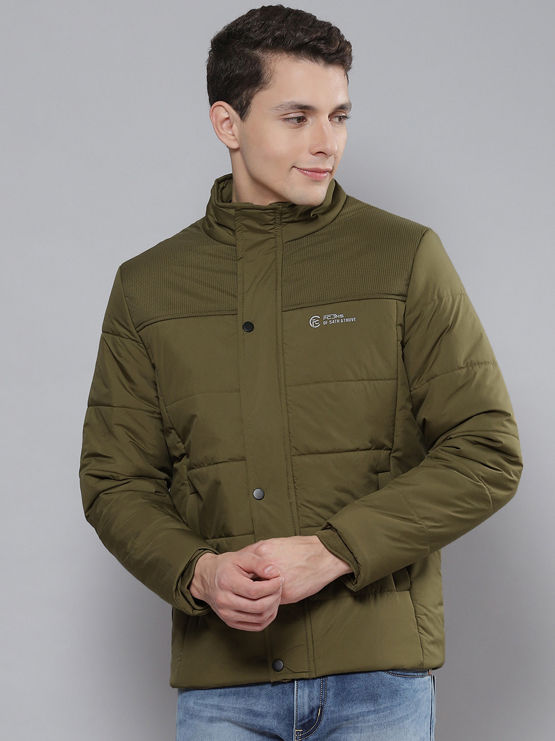 Buy Fort Collins Men Olive Green Solid Padded Jacket - Jackets for Men ...