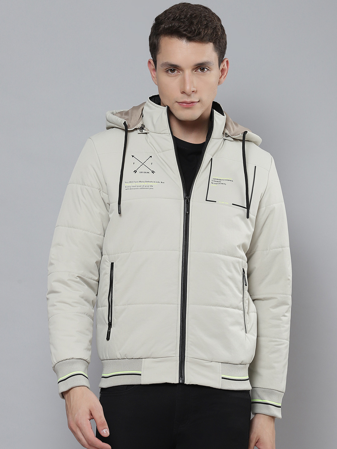 Buy Fort Collins Men Beige Printed Detail Padded Jacket - Jackets for ...