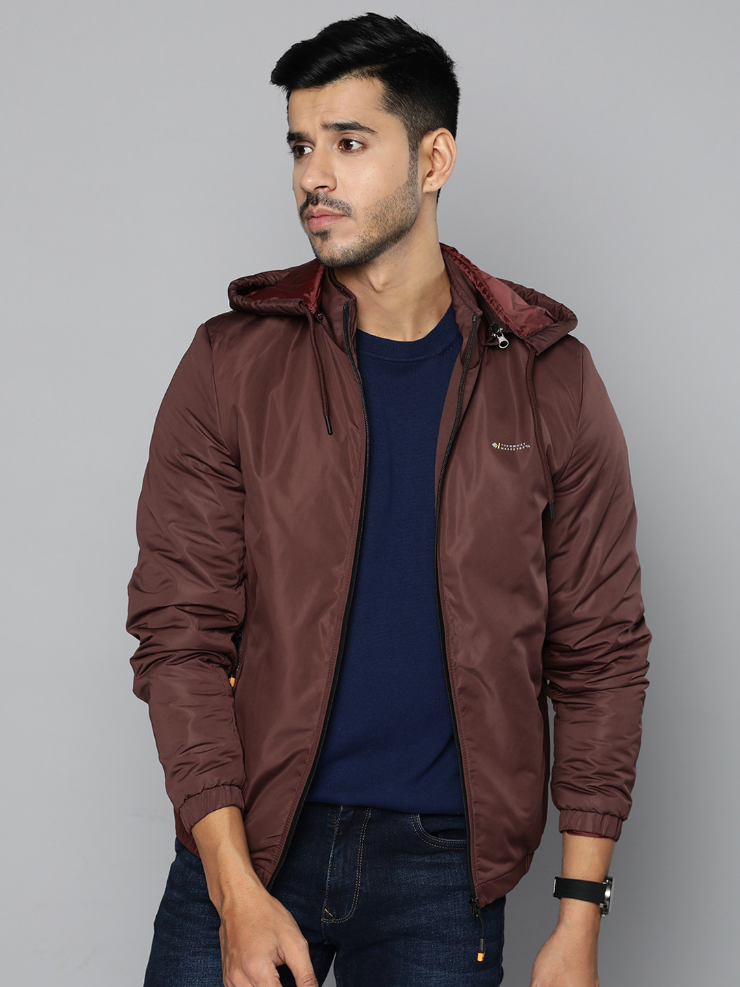 Buy Fort Collins Men Burgundy Lightweight Bomber Jacket - Jackets for ...