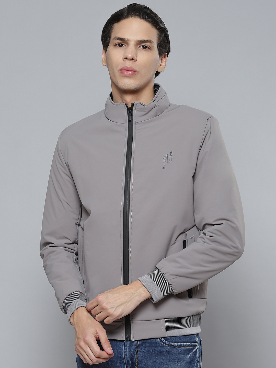 Buy Fort Collins Men Grey Mock Collar Tailored Jacket - Jackets for Men ...