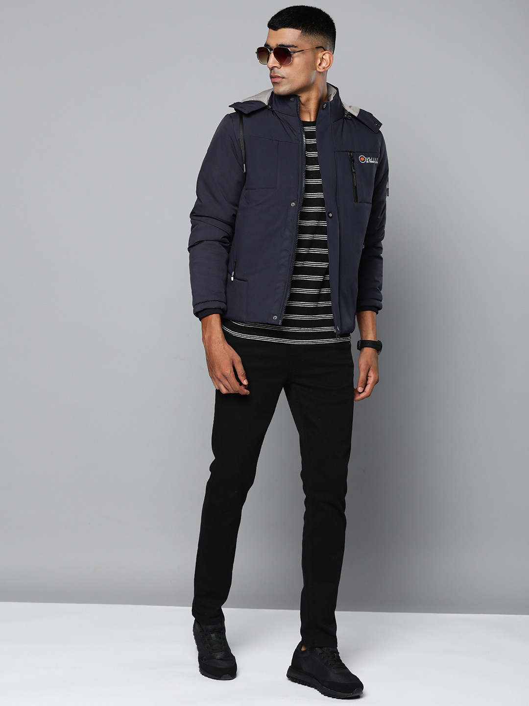 Buy Fort Collins Men Navy Blue Solid Padded Jacket - Jackets for Men ...