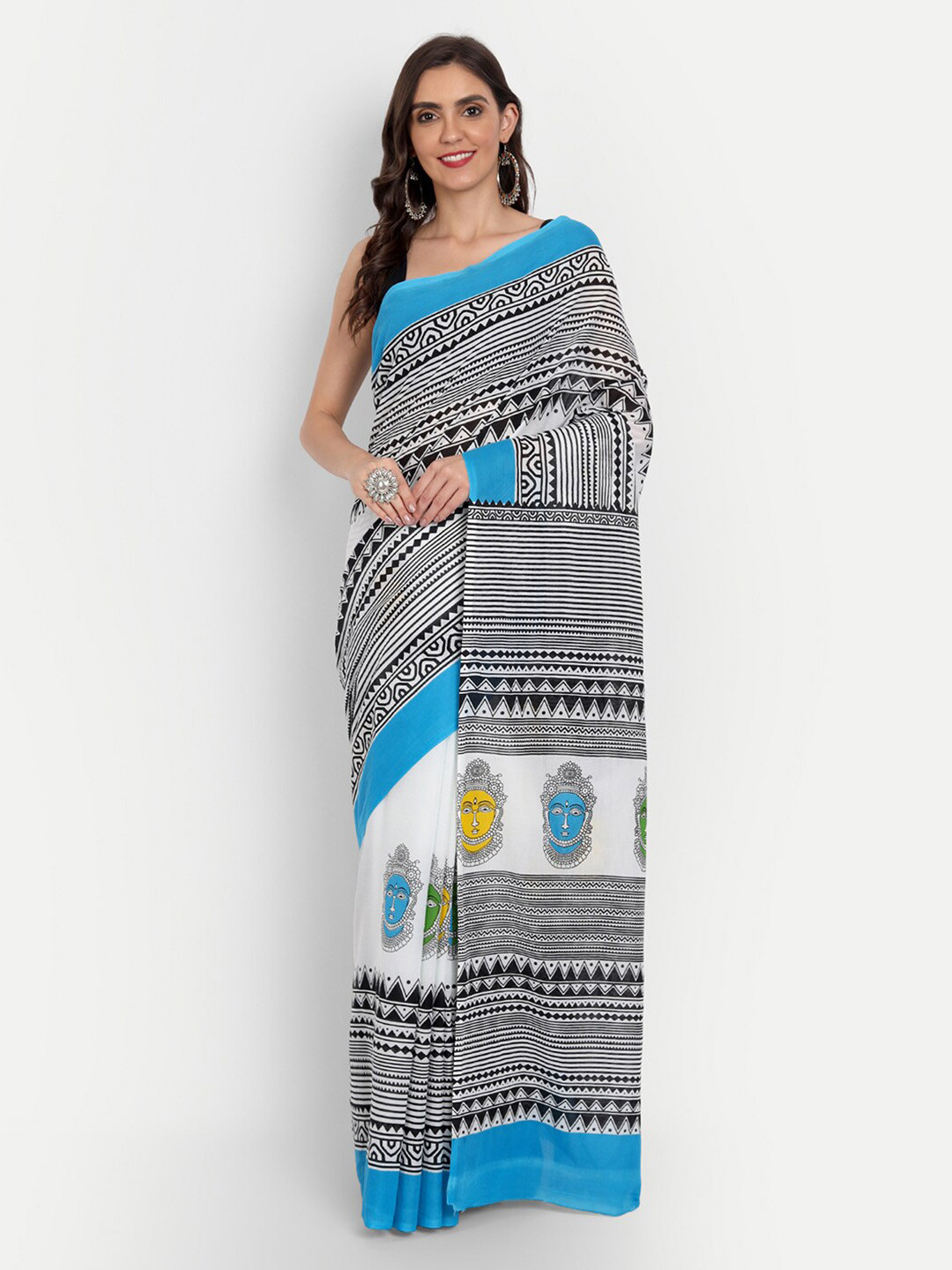 Buy BUTA BUTI Blue & White Pure Cotton Ready To Wear Saree - Sarees for ...