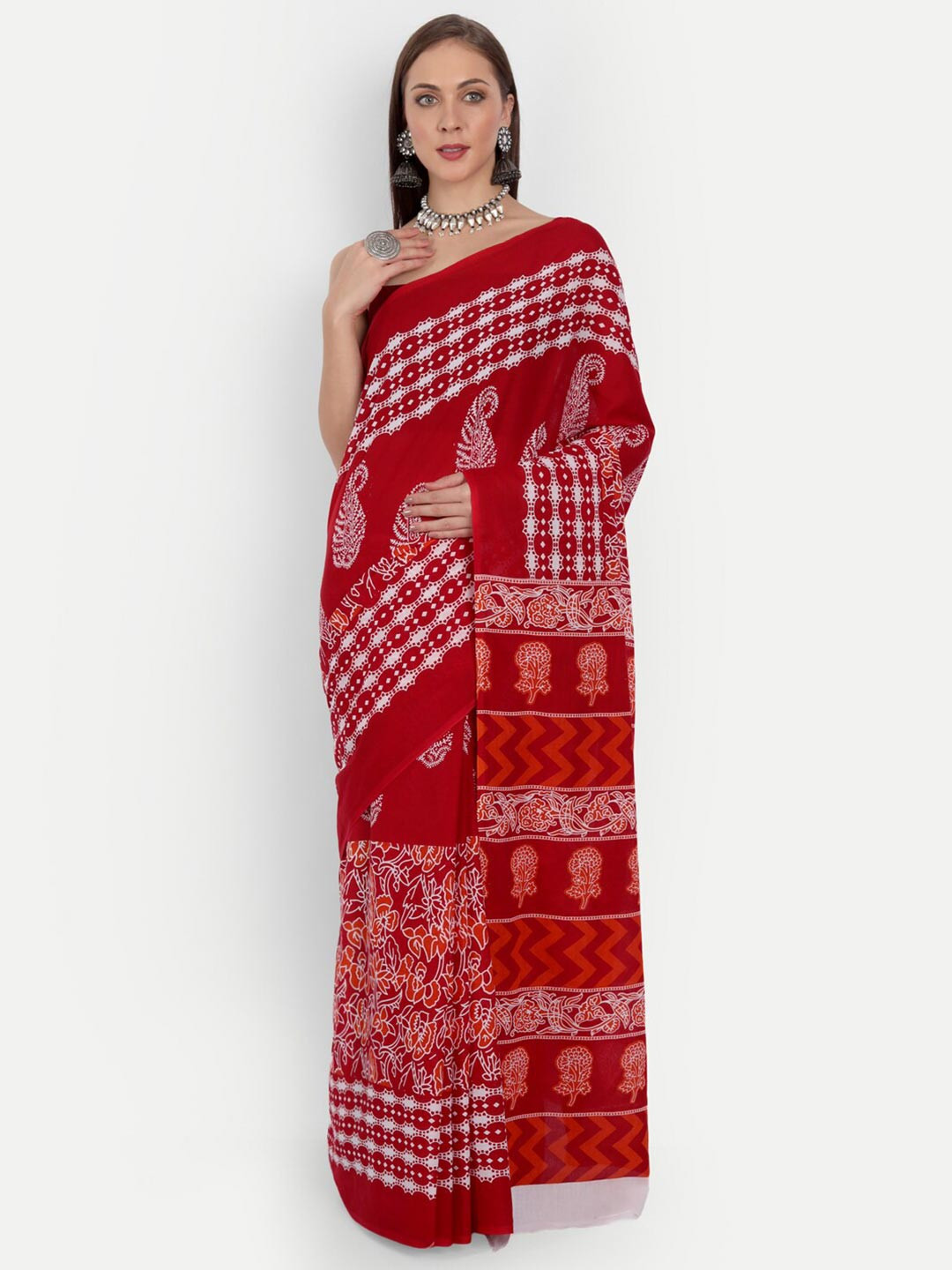 Buy BUTA BUTI Women Red & White Ethnic Motifs Pure Cotton Saree ...