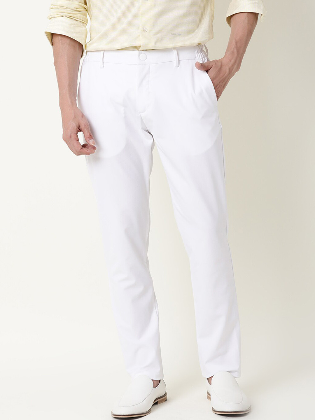Buy RARE RABBIT Men White Solid Slim Fit Trouser - Trousers for Men ...