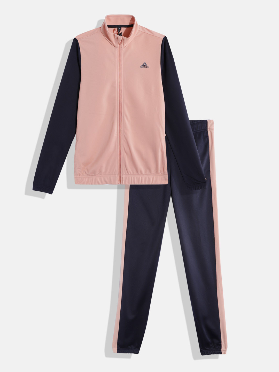 Buy ADIDAS Girls Peach Coloured & Navy Blue Solid Tracksuit ...
