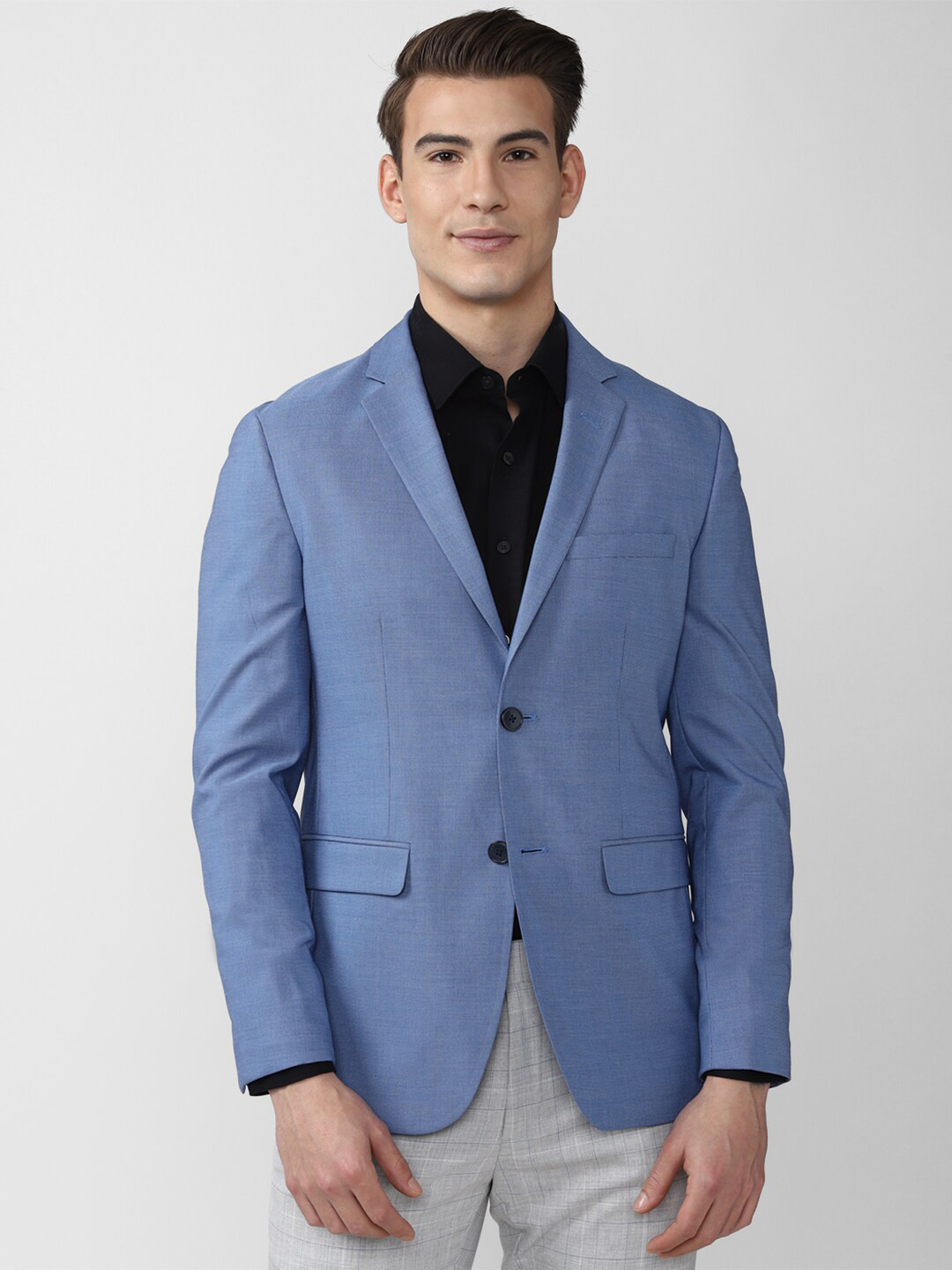 Buy Peter England Elite Men Blue Solid Single Breasted Slim Fit Formal ...