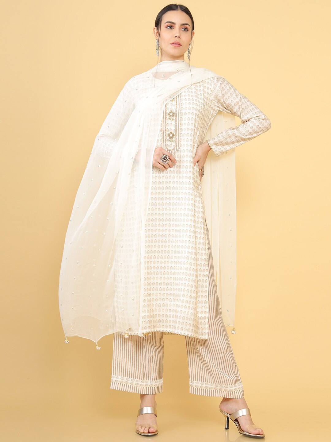 Buy Soch Cream Coloured & Gold Toned Printed Unstitched Dress Material ... Buy Soch Cream Coloured & Gold Toned Printed Unstitched Dress Material ...