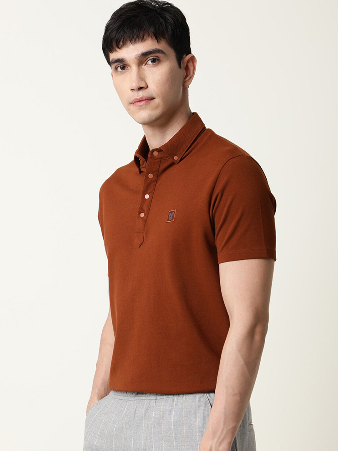 Buy RARE RABBIT Men Rust Polo Collar Slim Fit T Shirt - Tshirts for Men ...