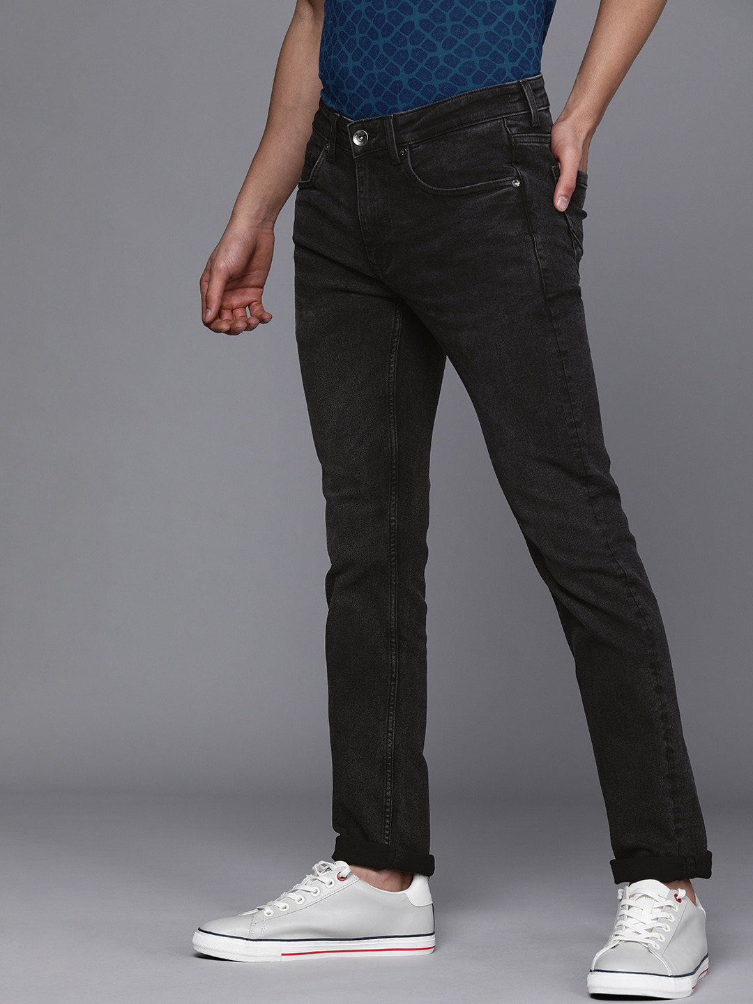 Buy Louis Philippe Jeans Men Black Slim Narrow Fit Mid Rise Light Fade ...