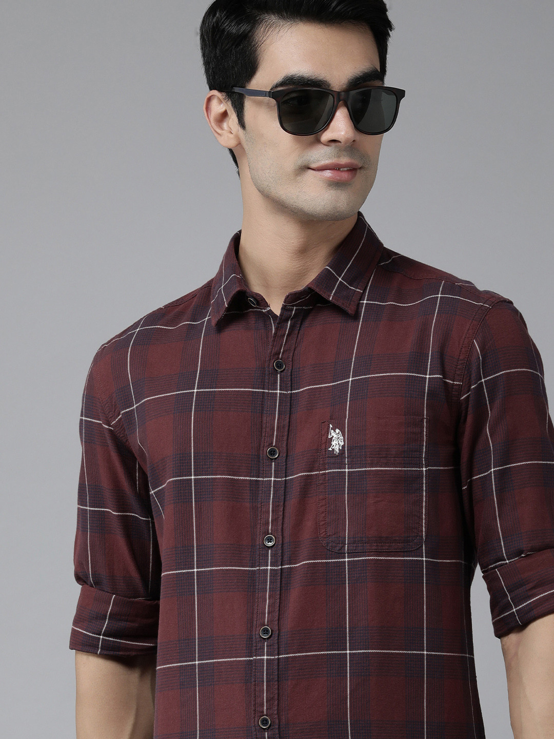 Buy U S Polo Assn Denim Co Men Maroon & Navy Blue Slim Fit Tartan ...