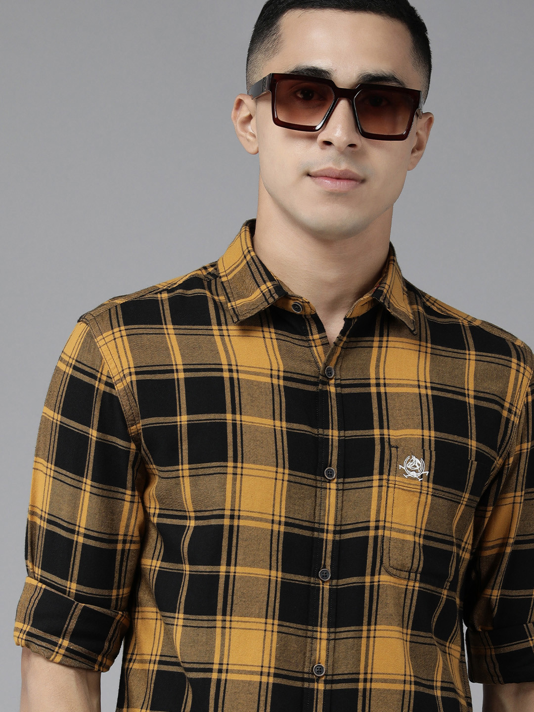 Buy U S Polo Assn Denim Co Men Yellow And Navy Blue Slim Fit Checked ...