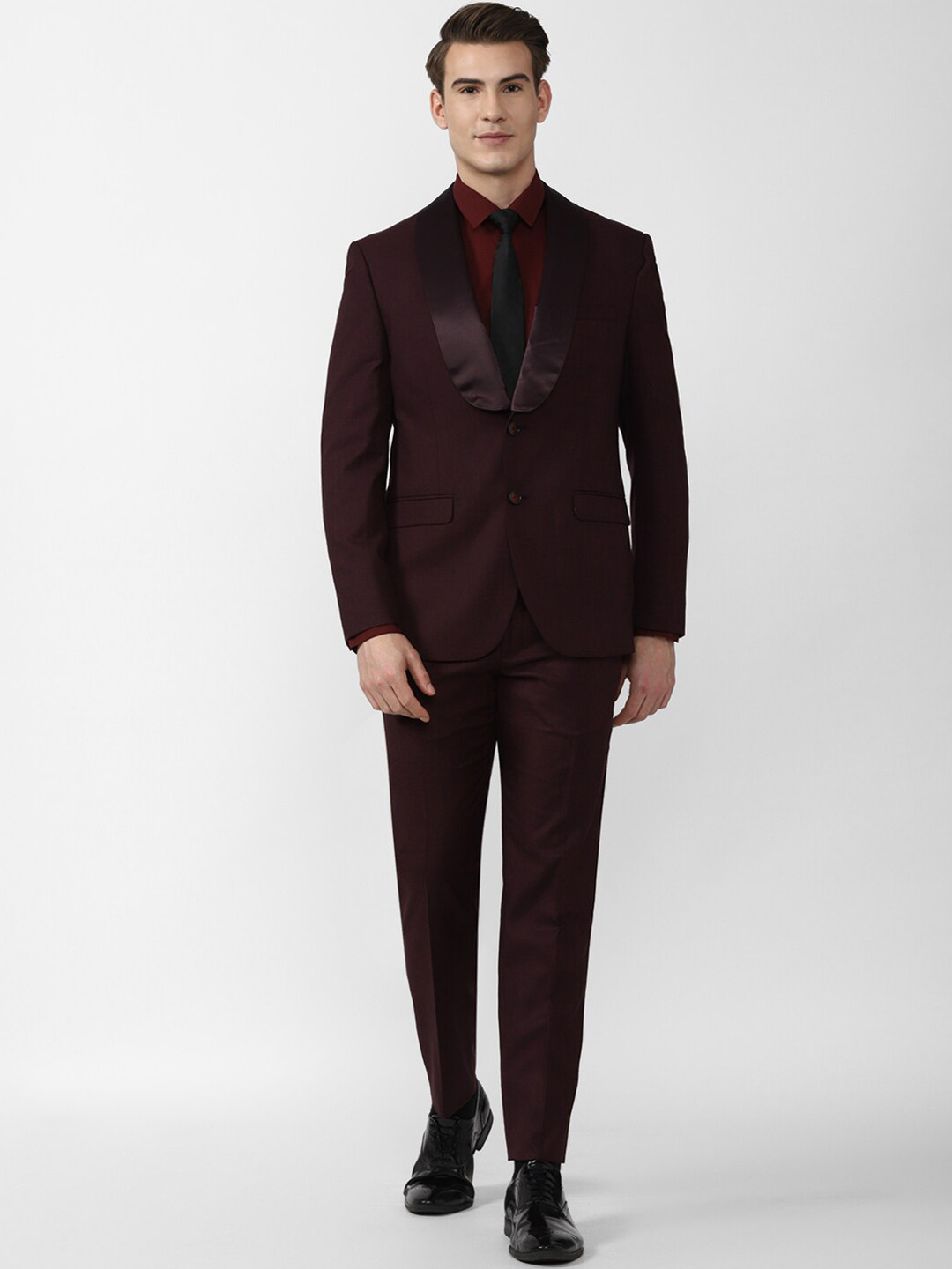 Buy Van Heusen Men Maroon Solid Slim Fit Tuxedo 2 Piece Party Suit ...