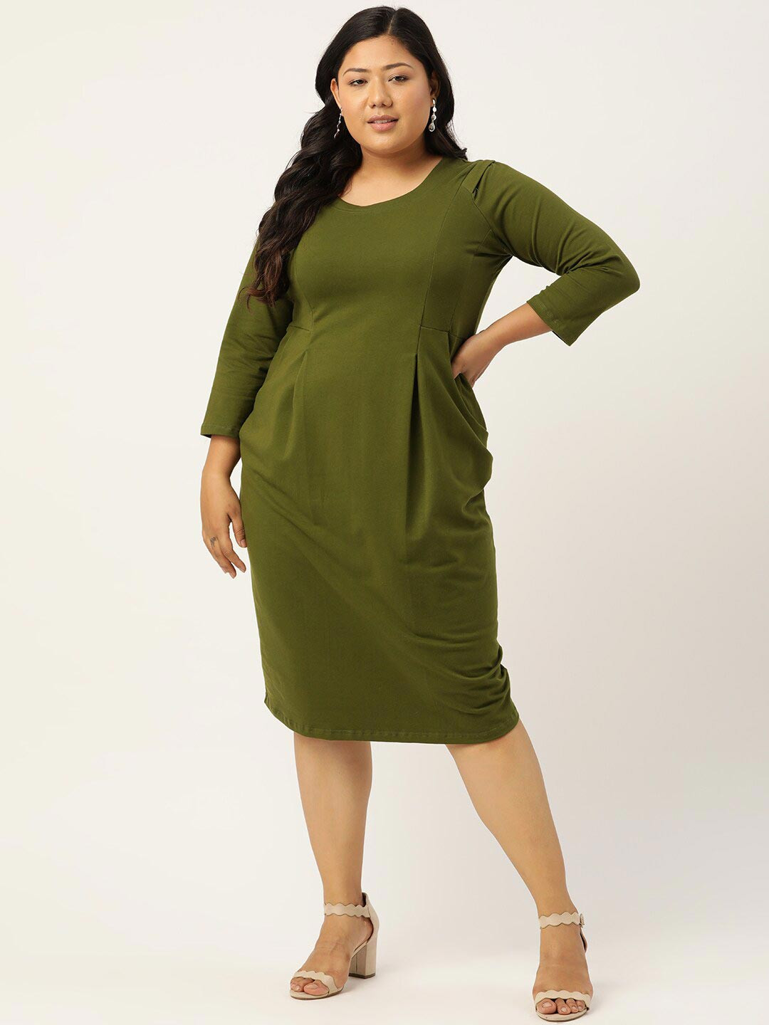 Buy TheRebelinme Plus Size Olive Green Formal Sheath Midi Dress ...
