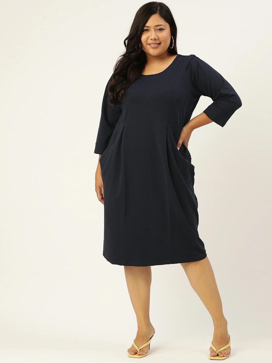 Buy TheRebelinme Plus Size Women Navy Blue Solid A Line Dress - Dresses ...