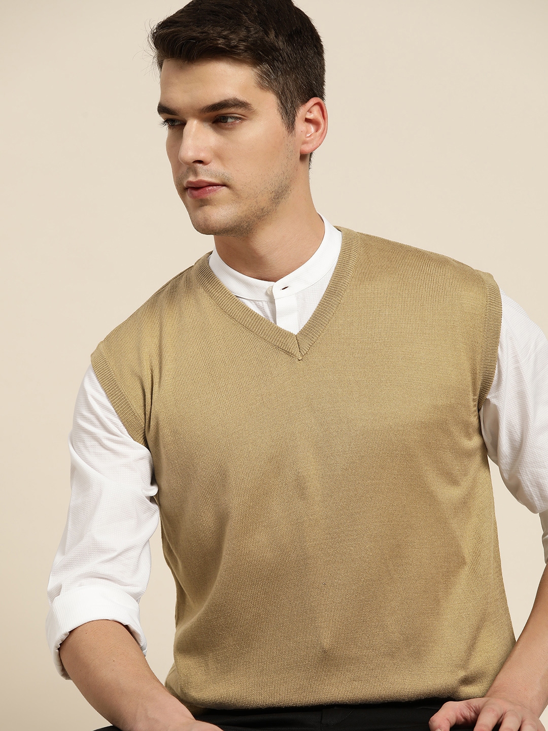 Buy Invictus Men Beige V Neck Knitted Sweater Vest Sweaters For Men 19450168 Myntra