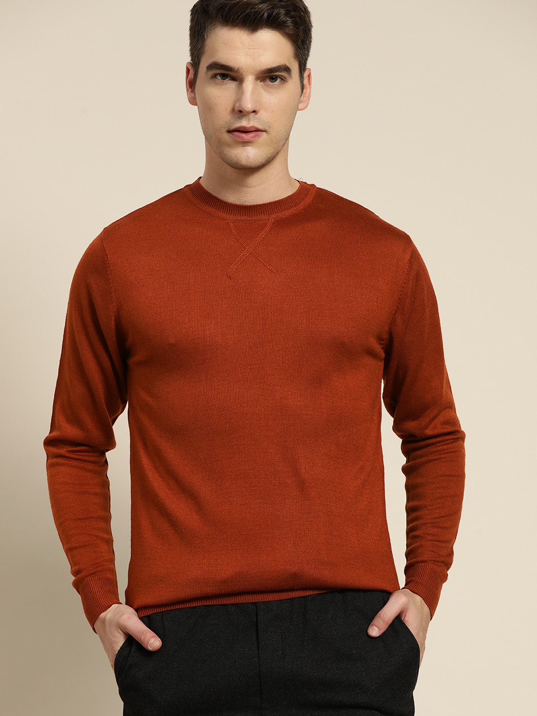 Buy INVICTUS Men Rust Red Solid Pullover - Sweaters for Men 19450188 ...