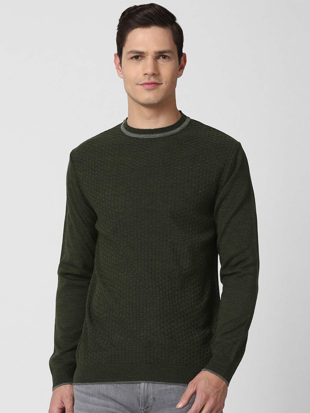 Buy Peter England Casuals Men Olive Green Pullover Sweater - Sweaters ...