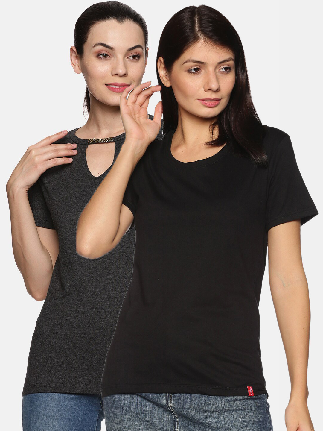 Buy NOT YET By Us Women Pack Of 2 Charcoal Cotton T Shirts - Tshirts ...