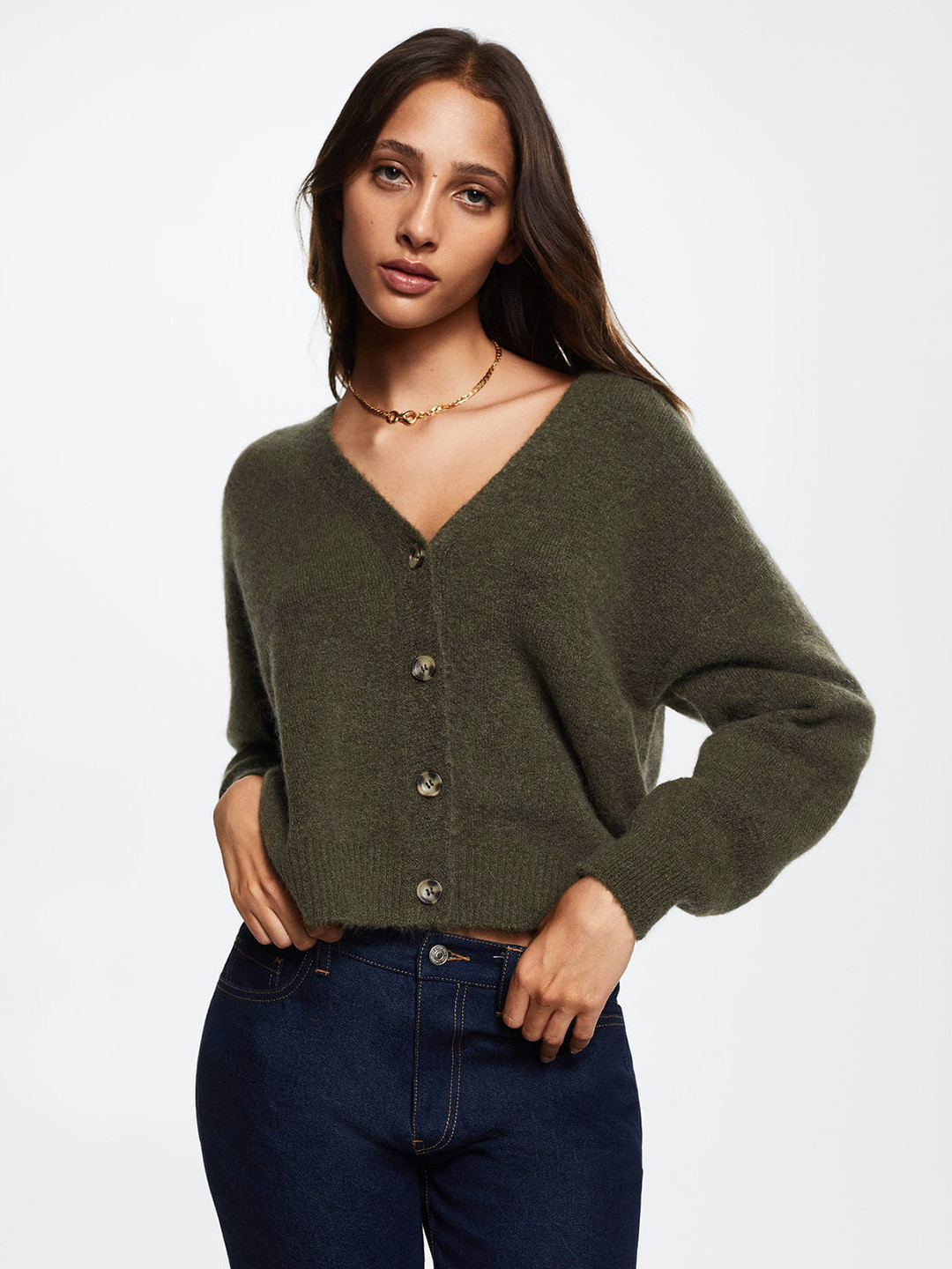 Buy MANGO Women Olive Green Solid Cardigan - Sweaters for Women ...