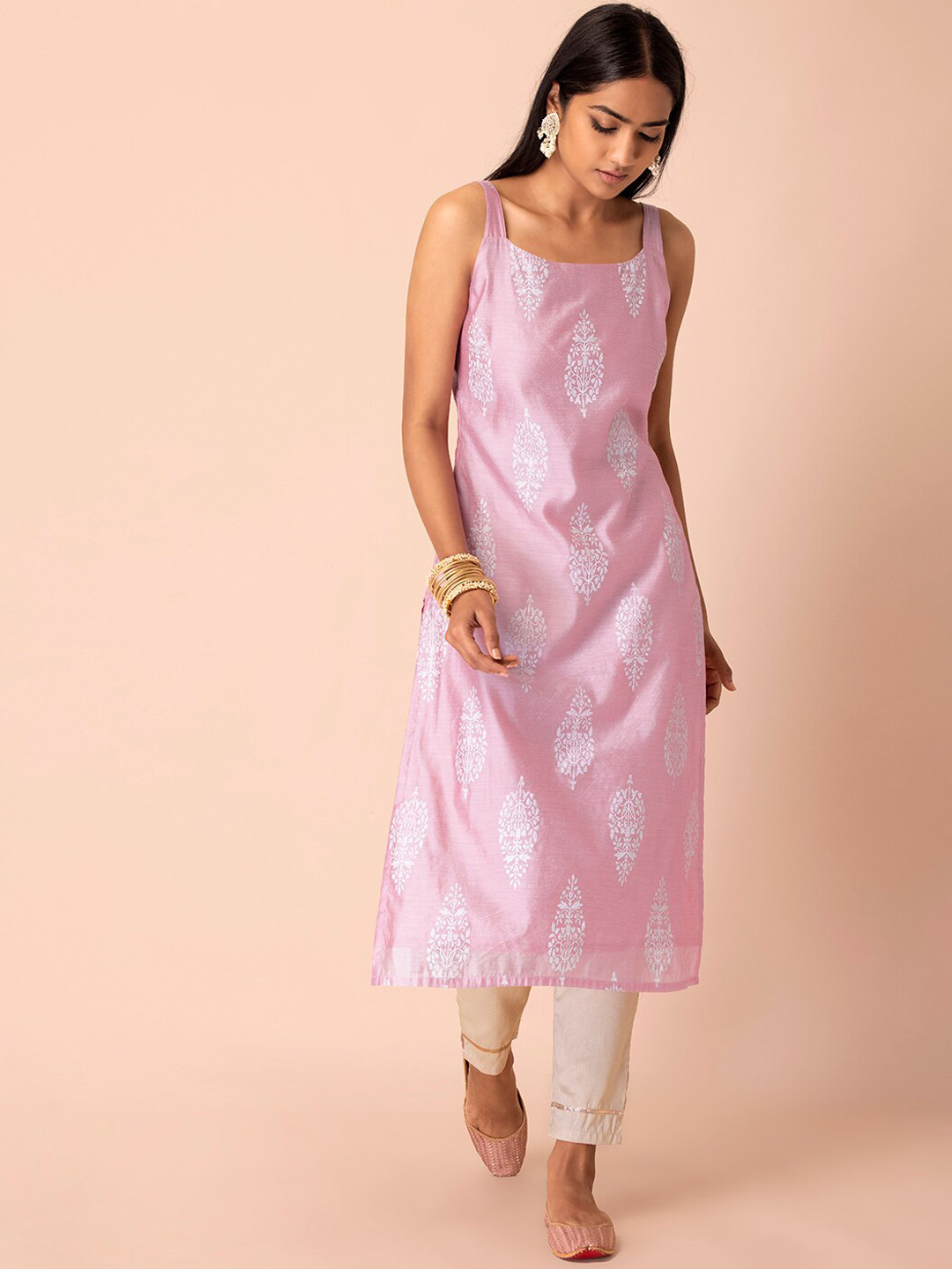 Buy INDYA Women Pink Printed Shoulder Strap Kurta - Kurtas for Women ...
