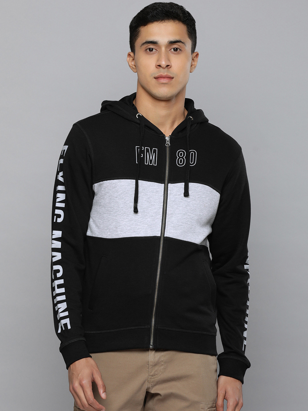 Buy Flying Machine Men Black Printed Hooded Sweatshirt - Sweatshirts ...