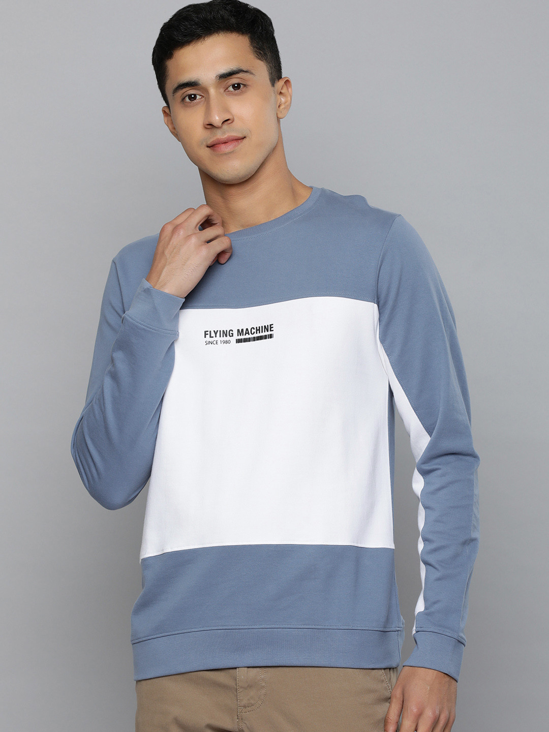 Buy Flying Machine Men Blue Colourblocked Sweatshirt - Sweatshirts for ...