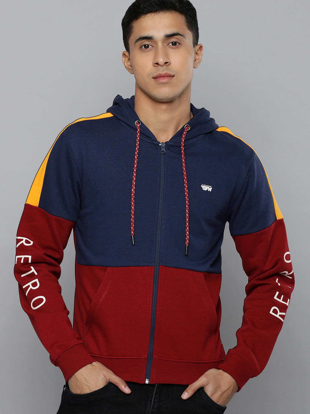 Buy Flying Machine Men Maroon Colourblocked Hooded Sweatshirt ...