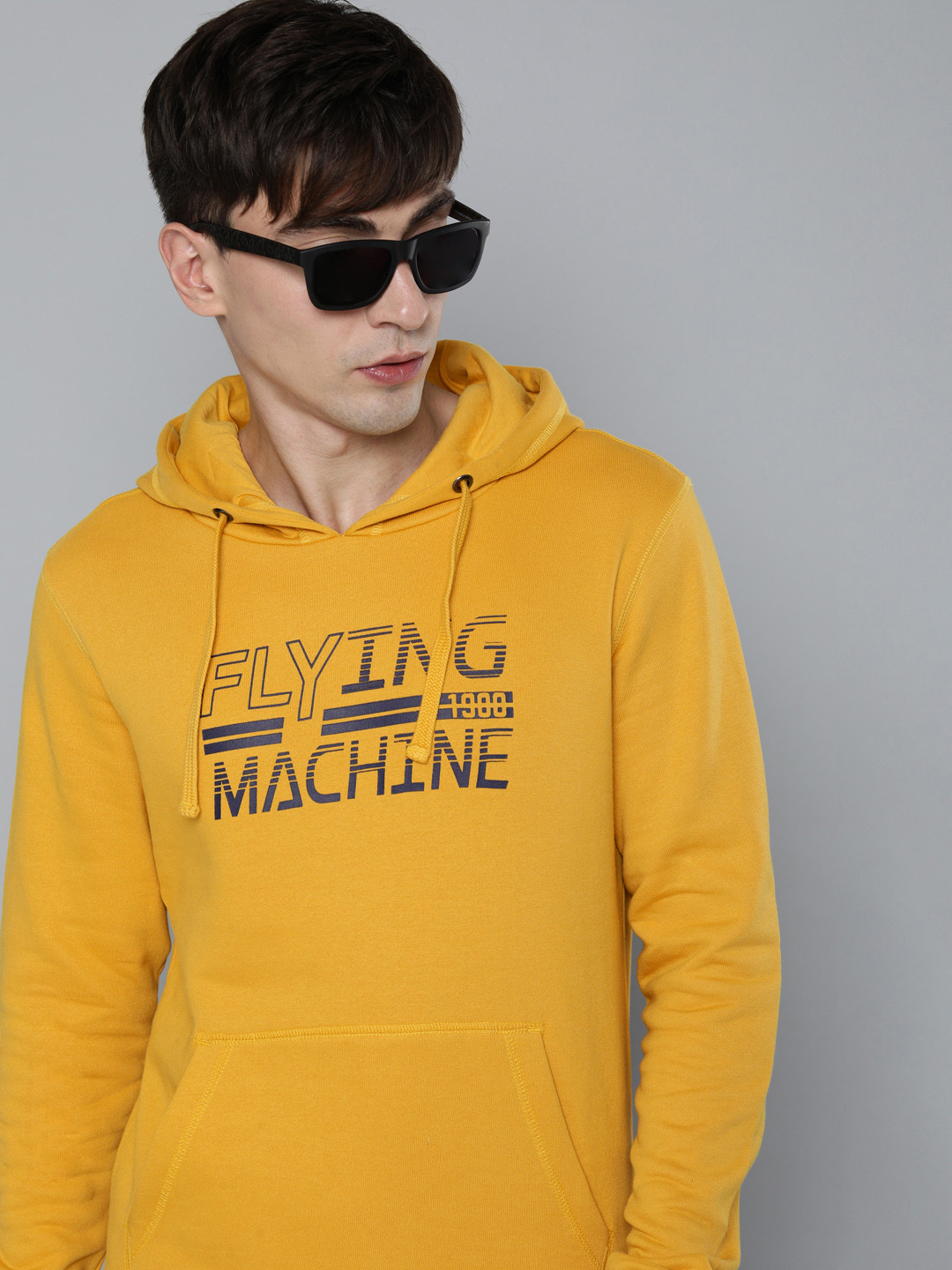 Buy Flying Machine Men Mustard Yellow Brand Logo Printed Hooded ...