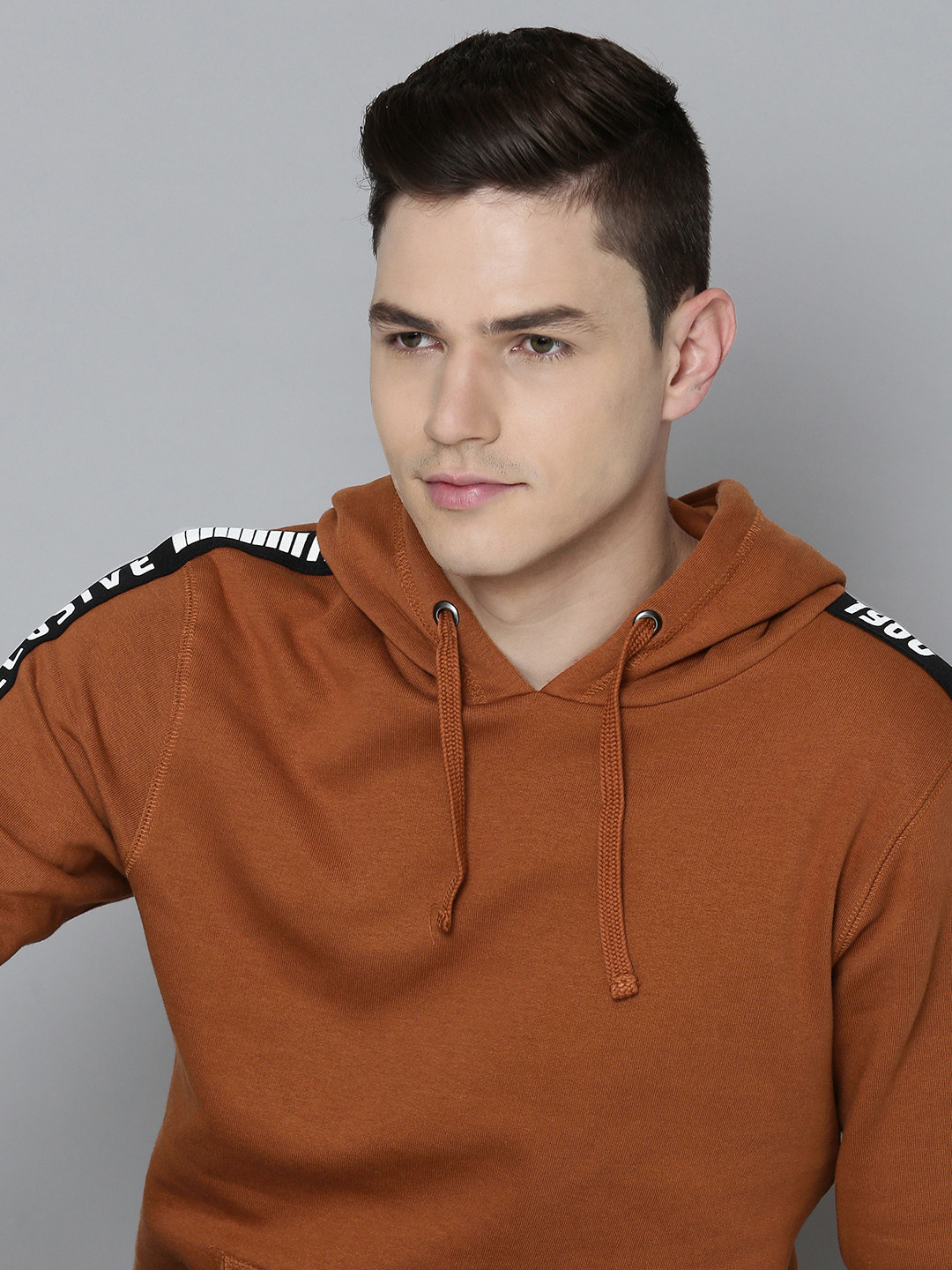 Buy Flying Machine Men Brown Solid Pure Cotton Hooded Sweatshirt ...