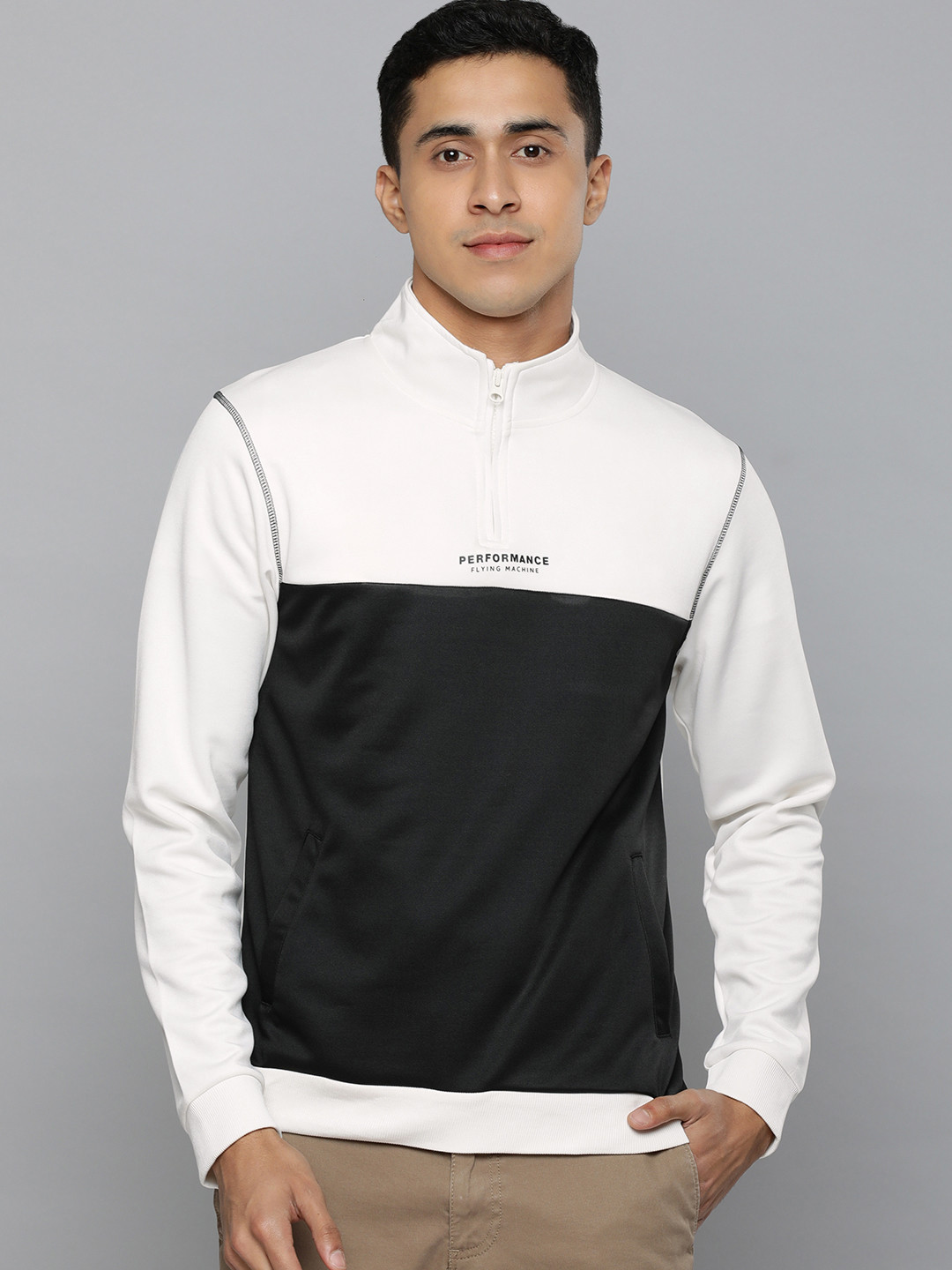 Buy Flying Machine Men White Colourblocked Hooded Sweatshirt ...