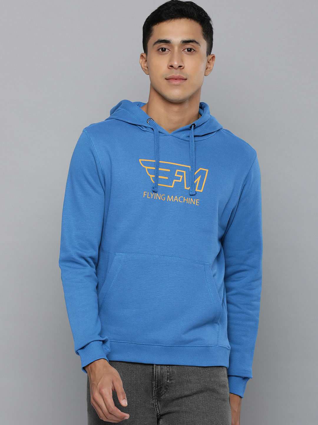 Buy Flying Machine Men Blue Brand Logo Print Hooded Pure Cotton ...