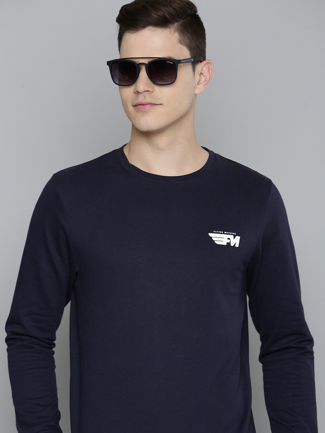 Buy Flying Machine Men Navy Blue Printed Pure Cotton Sweatshirt ...