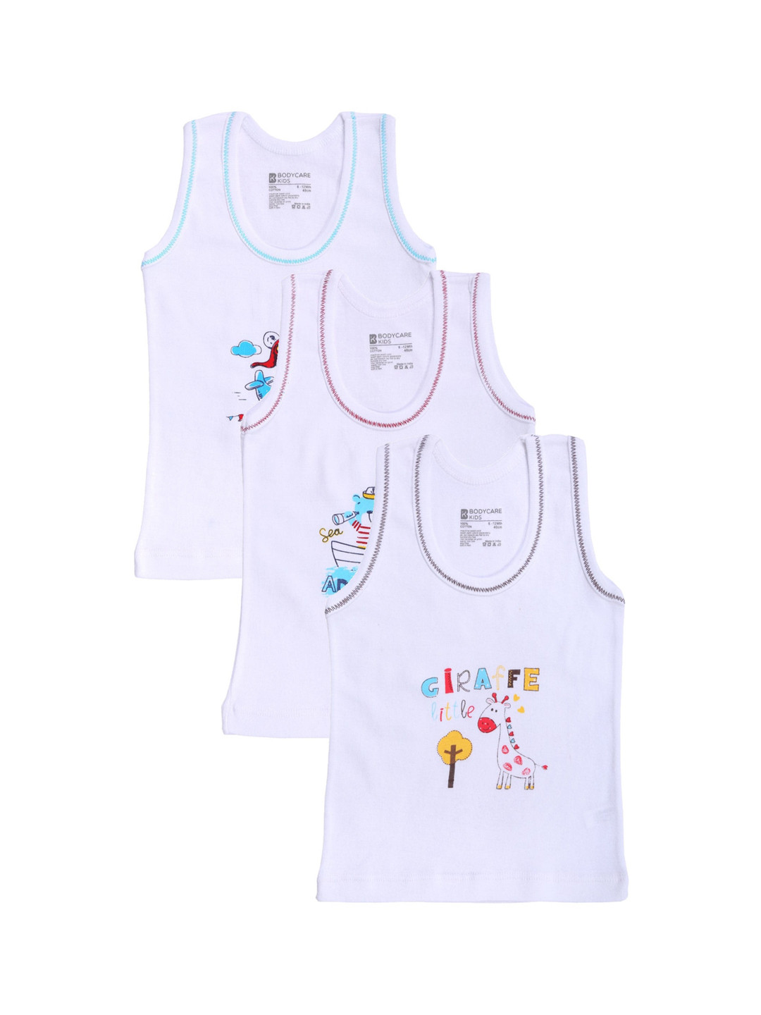 Buy Bodycare Kids Infant Boys Pack Of 3 White Printed Cotton Innerwear ...