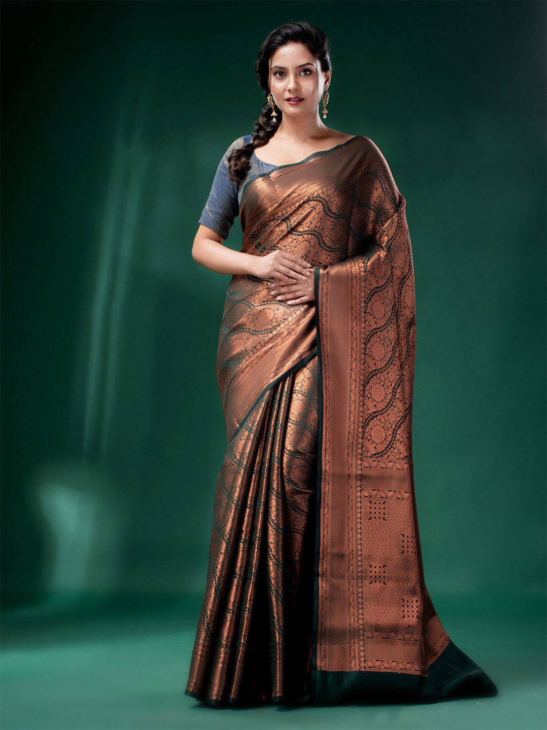 Buy Charukriti Green & Gold Toned Woven Design Zari Brocade Saree ...