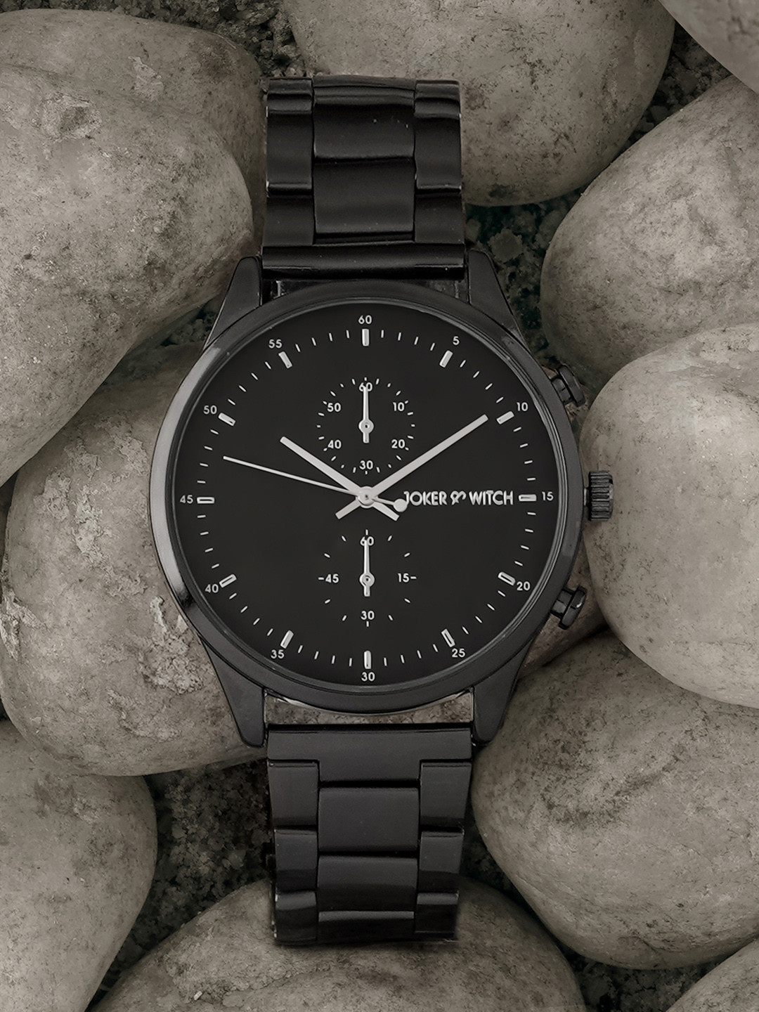 Buy JOKER & WITCH Men Black Patterned Metallic Dial & Black Straps ...