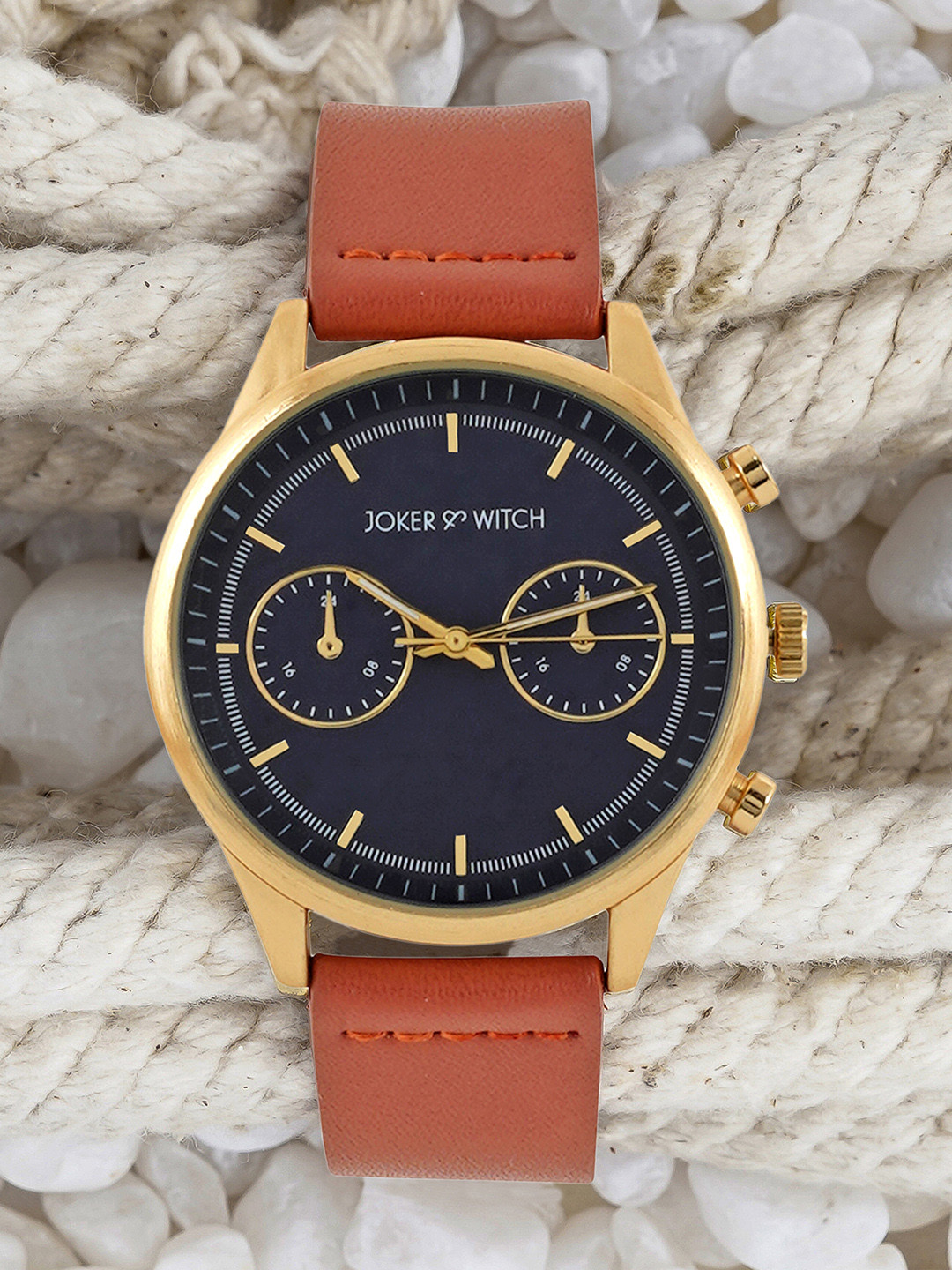 Buy JOKER & WITCH Men Blue Embellished Dial & Brown Leather Straps ...