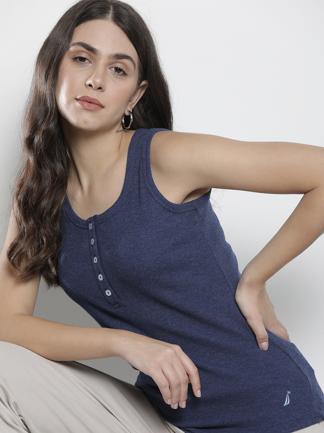 Buy Nautica Navy Blue Ribbed Tank Top - Tops for Women 19460318 | Myntra