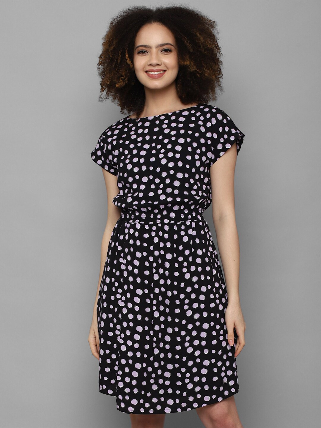 Buy Allen Solly Woman Black & Lavender Printed Fit And Flare Dress ...