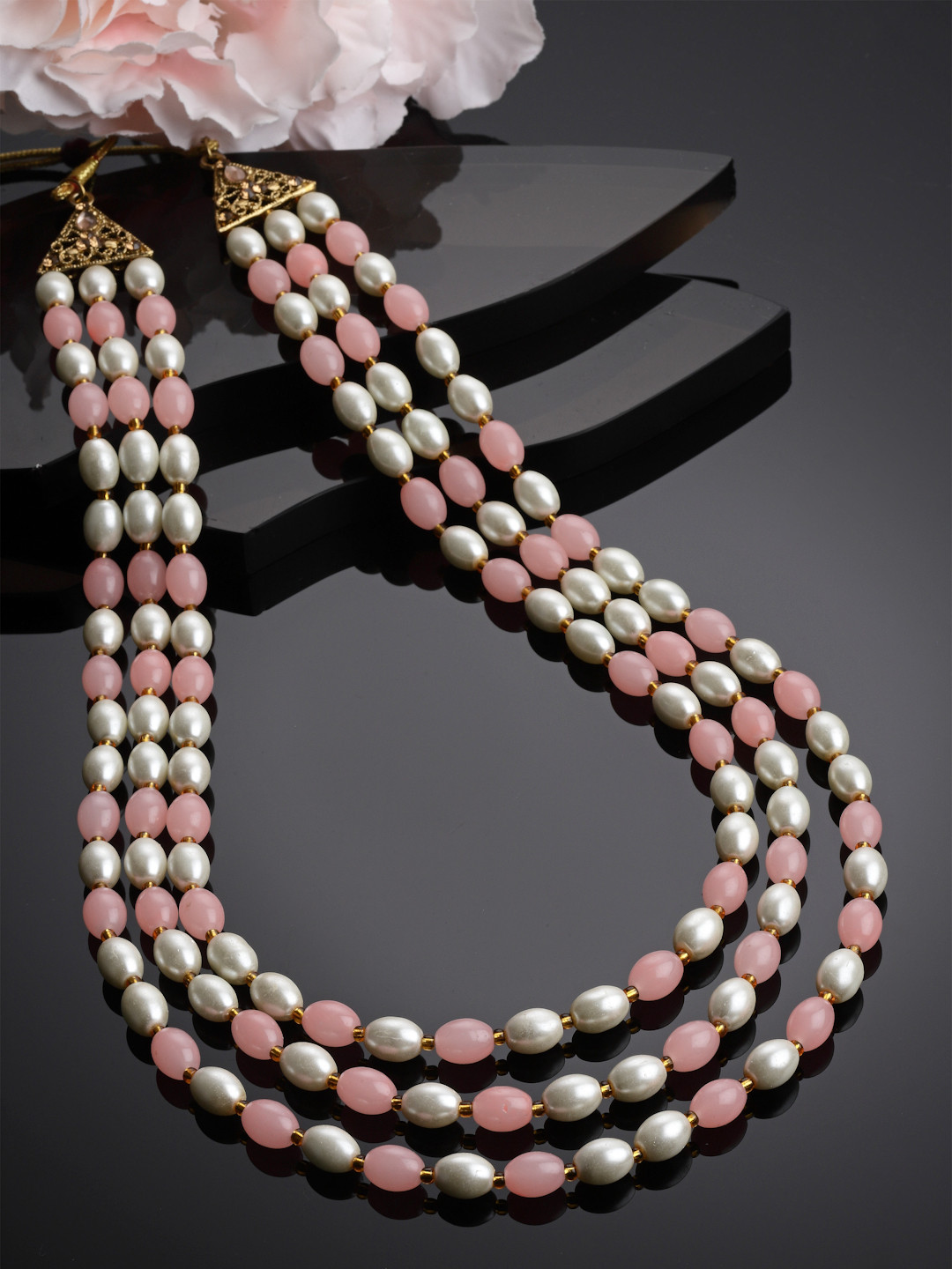 Buy Sanjog Men Pink & White Pearl Brass Layered Dulha Moti Mala Haar ...