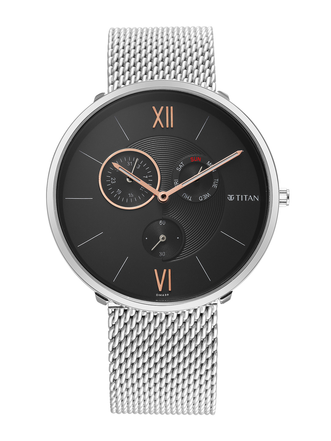 Buy Titan Men Black Printed Dial & Silver Toned Stainless Steel Style ...