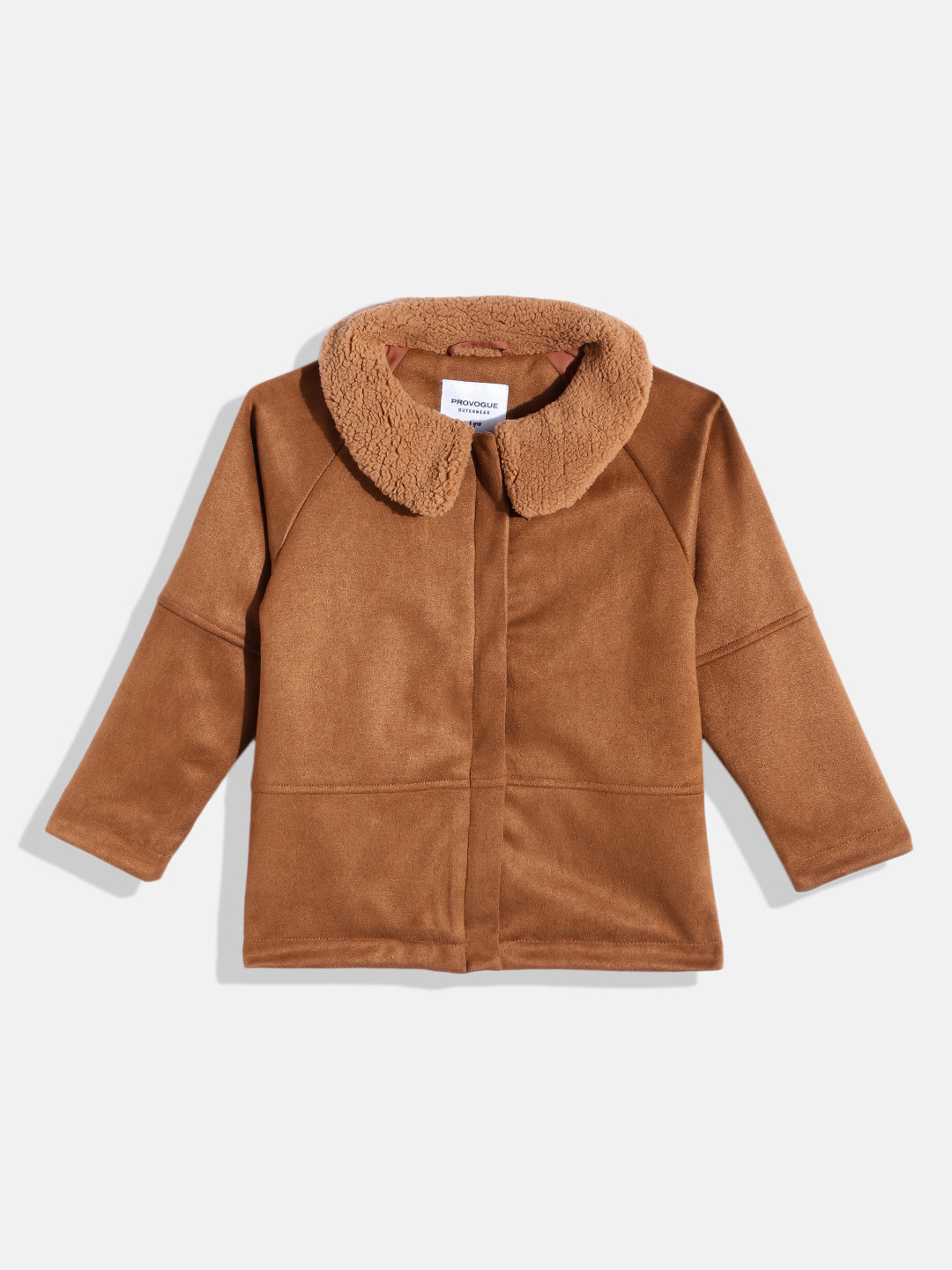 Buy Provogue Girls Camel Brown Solid Sherpa Peter Pan Collar Tailored ...