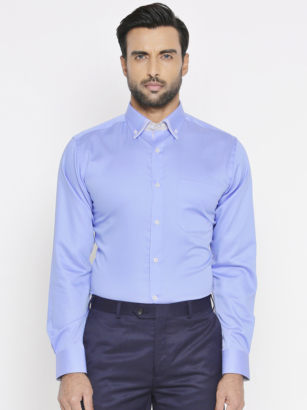 Buy Raymond Men Blue Slim Fit Printed Formal Shirt - Shirts for Men ...
