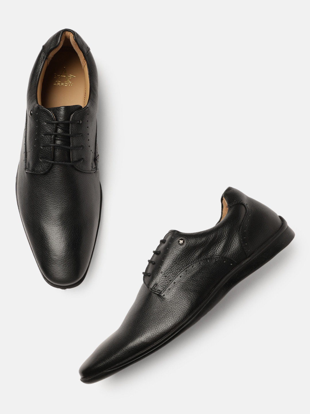 Buy Arrow Men Black MINLAN Solid Leather Formal Derbys - Formal Shoes ...