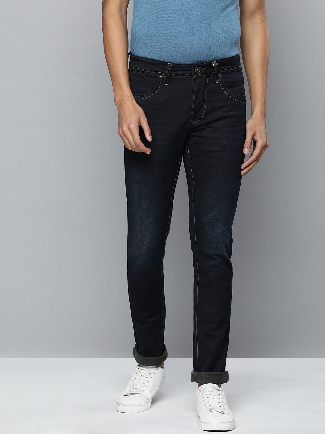 Buy Lawman Pg3 Men Navy Blue Skinny Fit Light Fade Stretchable Jeans ...