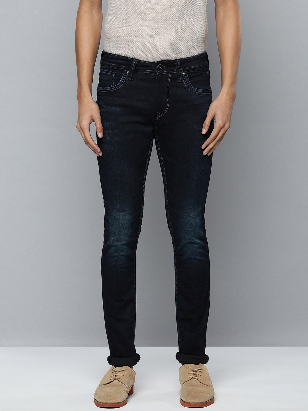 Buy Lawman Pg3 Men Navy Blue Skinny Fit Light Fade Mid Rise Stretchable ...