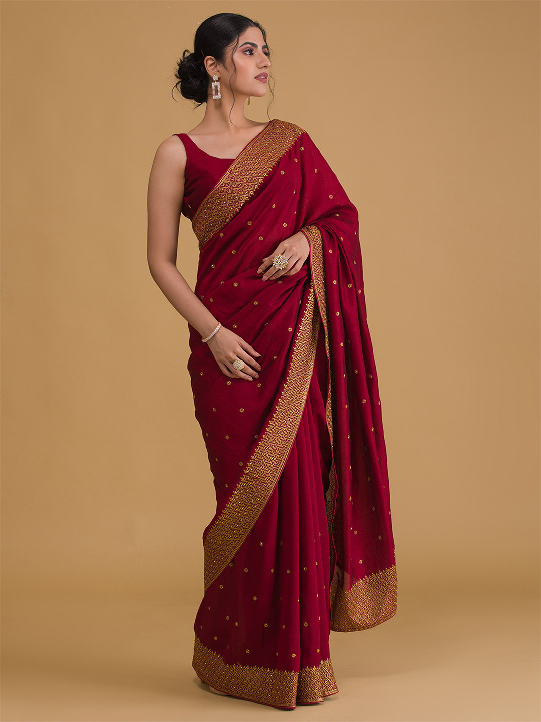 Buy Koskii Maroon Ethnic Motifs Zari Saree - Sarees for Women 19475582 ...