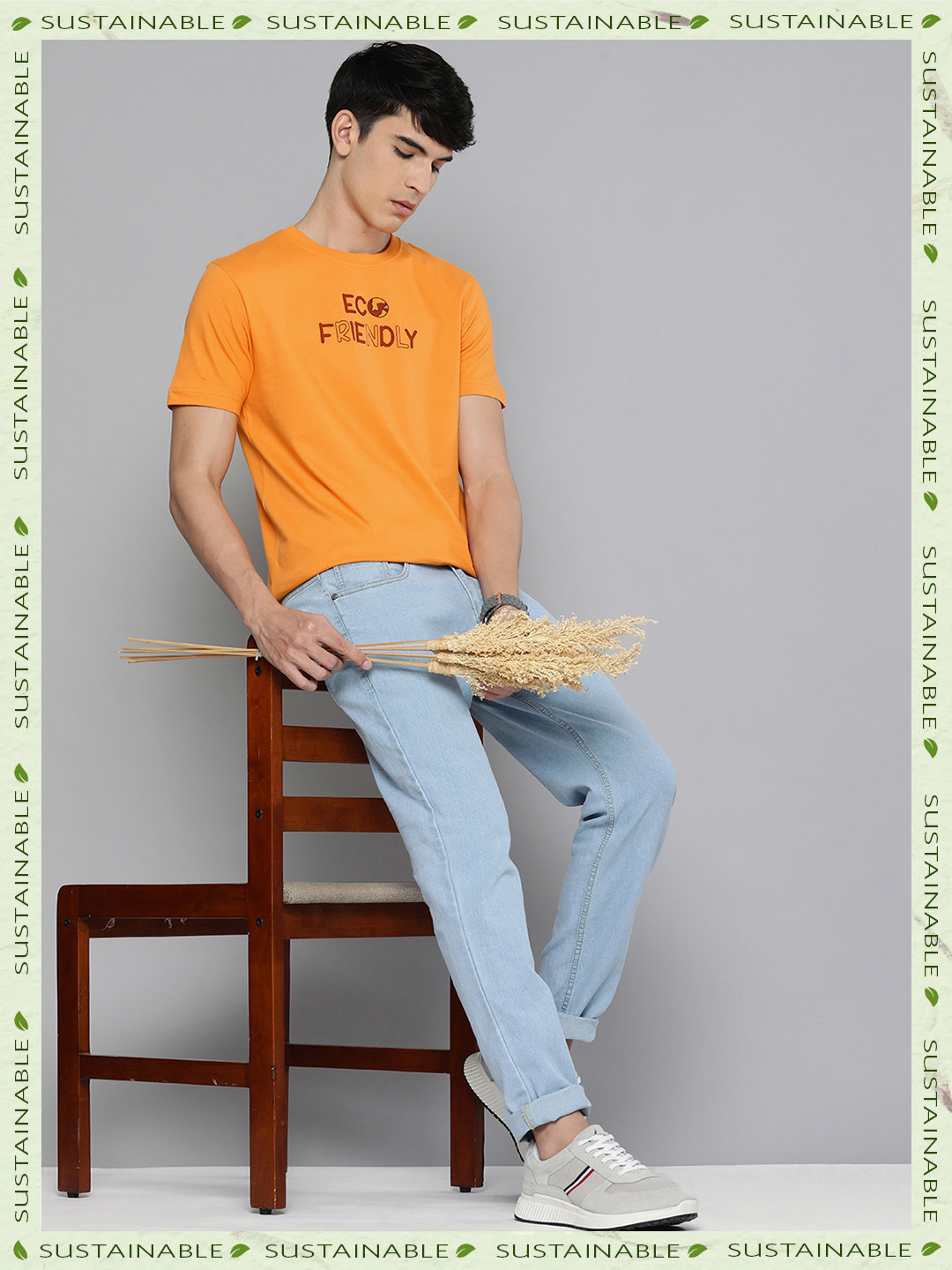 Buy HERE&NOW Men Orange Typography Printed Pure Fairtrade Cotton T ...