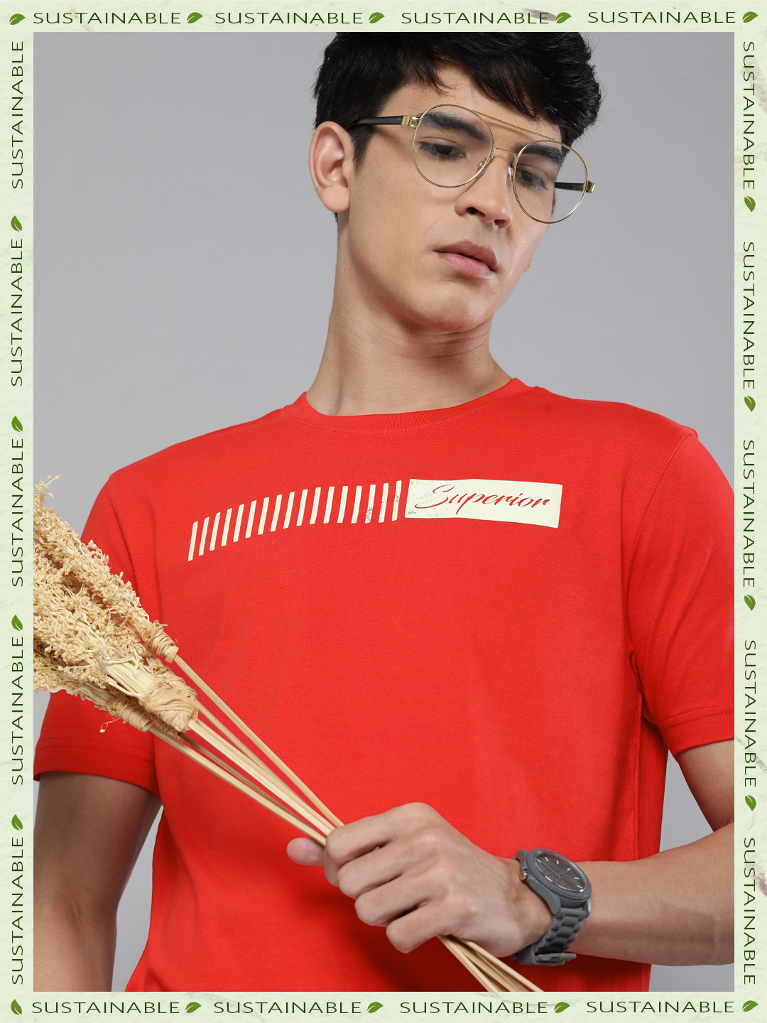 Buy HERE&NOW Men Orange & White Striped Pure Cotton T Shirt - Tshirts ...