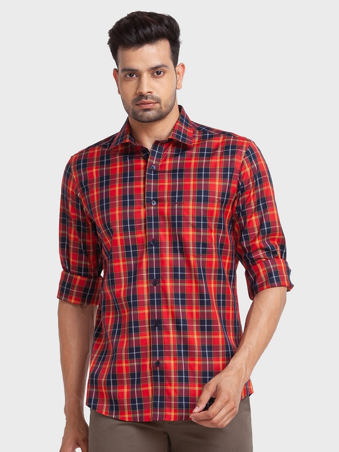 Buy Colorplus Men Red Tailored Fit Tartan Checks Checked Casual Shirt